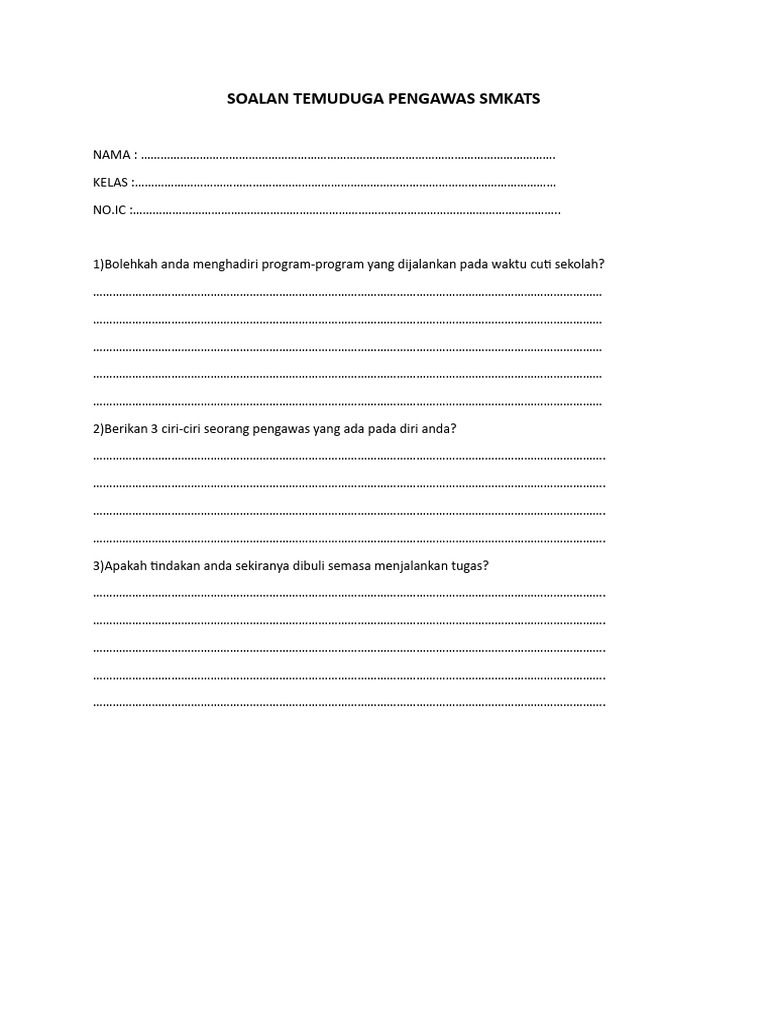 Soalan Temuduga Pengawas Smkats | PDF