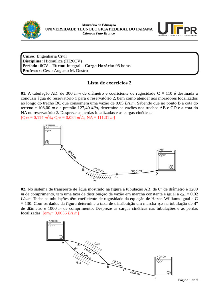 Lista de Exercicios 2 | PDF | Engenharia Civil | Engenharia Química