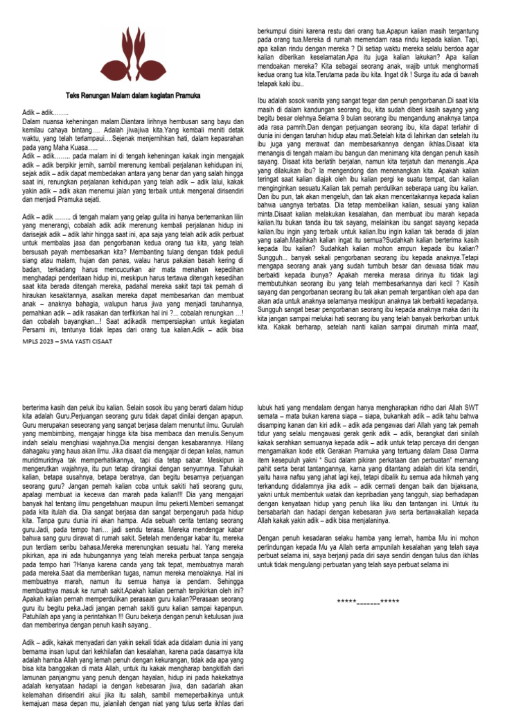 Teks Renungan Malam Dalam Kegiatan Pramuka | PDF