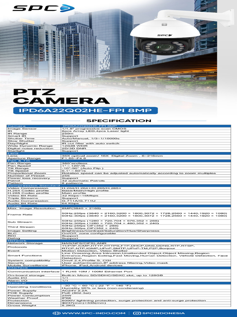 PTZ Camera Ipd6a22q02he-Fpi 8mp | PDF