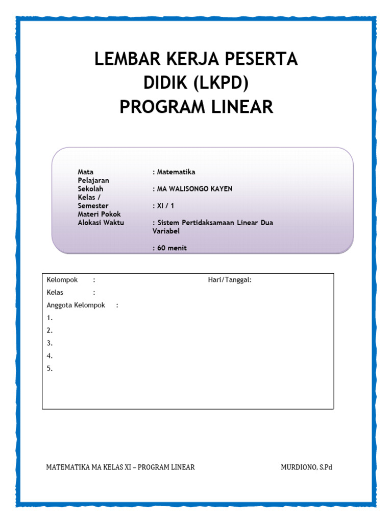 (LKPD) PROGRAM LINEAR - Mawaska | PDF | Metode & Bahan Ajar