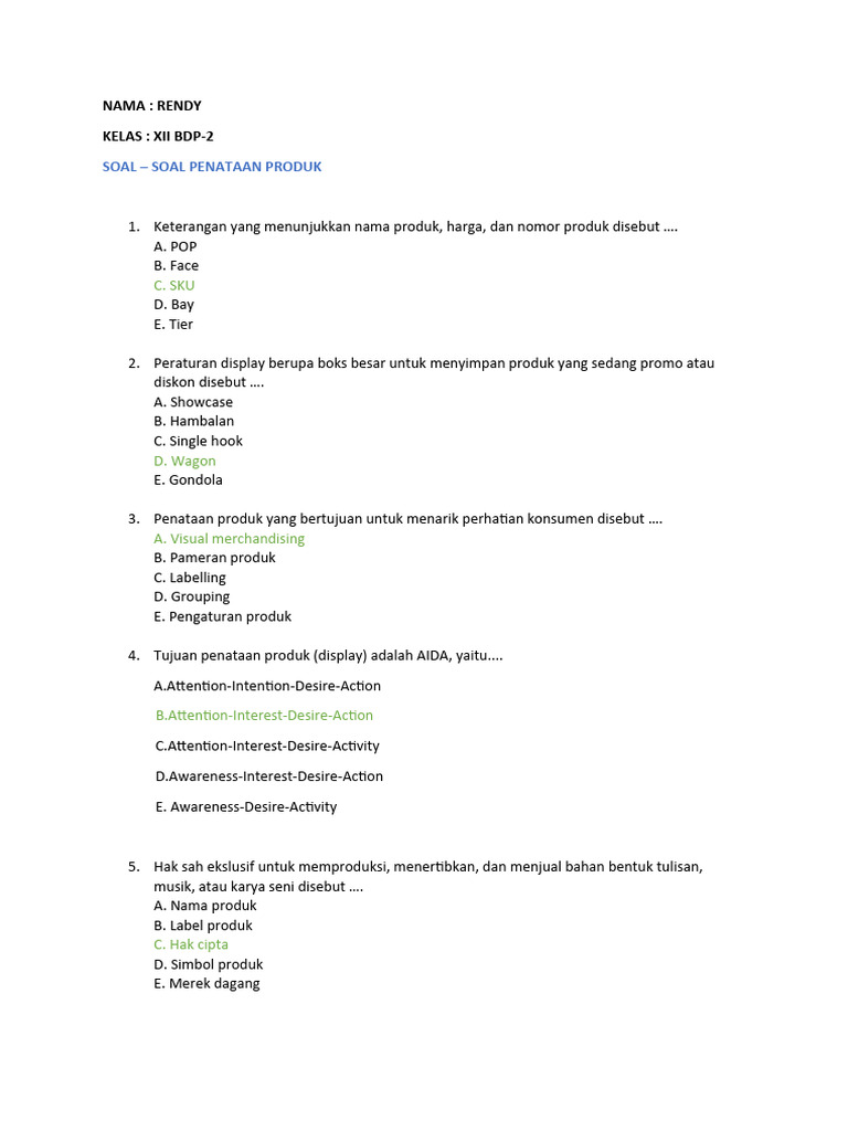Soal - Soal Penataan Produk Xii BDP | PDF