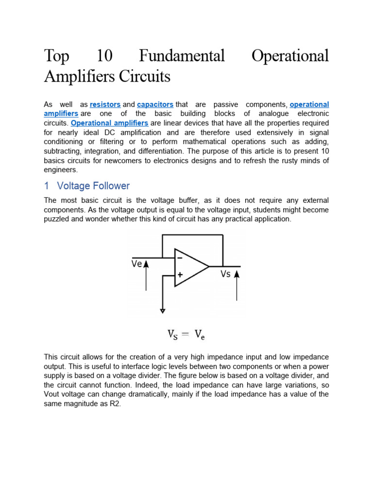 Top 10 Fundamental Operational Amplifiers Circuits | PDF | Amplifier ...