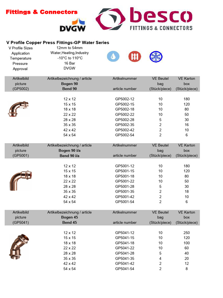 Besco Press Fittings Catalog | PDF | Applied And Interdisciplinary Physics | Physical Sciences