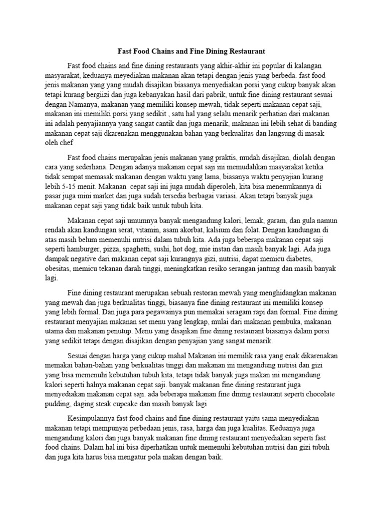Fast Food vs Fine Dining | PDF | Kesehatan Holistik