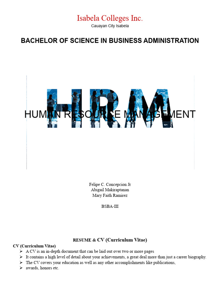 Human Resource Management: Isabela Colleges Inc | PDF | Résumé | Human ...