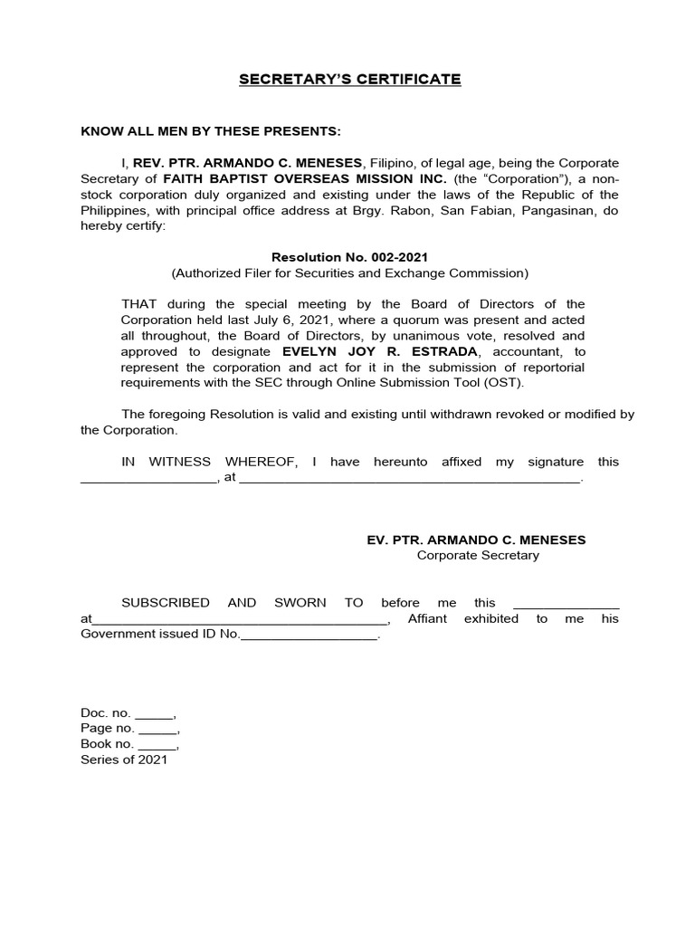 SEC CERTIFICATE | PDF