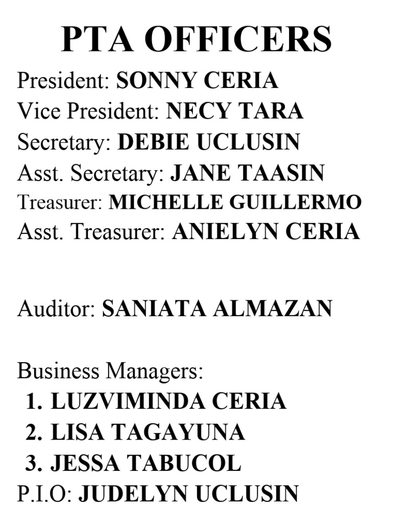 PTA Officers Directory | PDF | Wellness