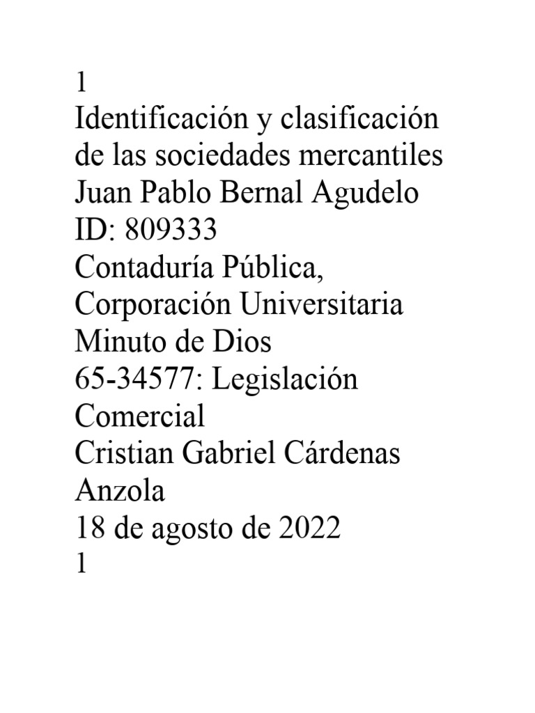 Identificación y Clasificación de Las Sociedades Mercantiles | PDF | Sociedad de responsabilidad ...