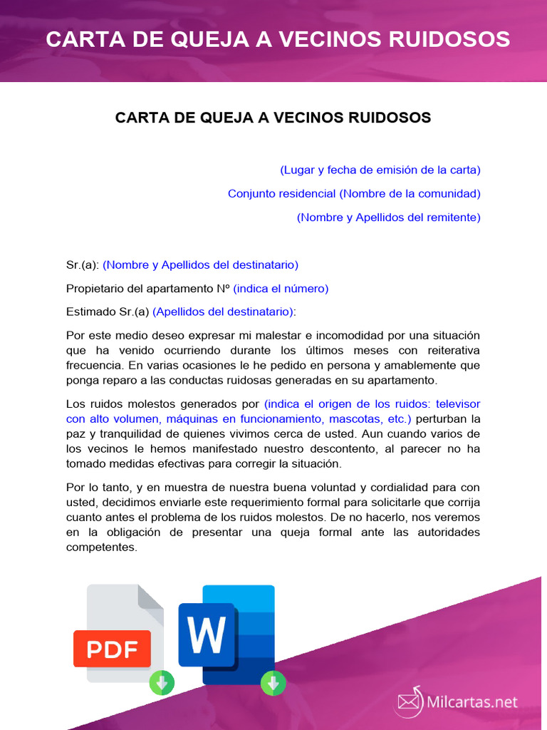 Carta de Queja A Vecinos Ruidosos | PDF