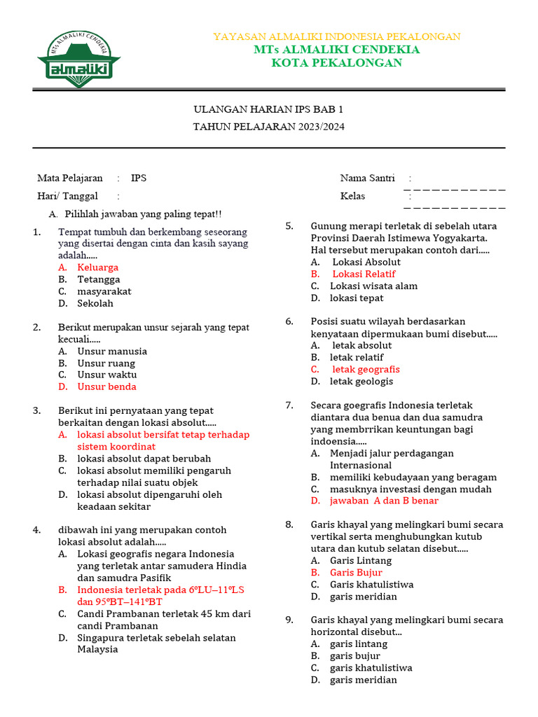 Soal Ips Bab 1 Kelas 7 | PDF