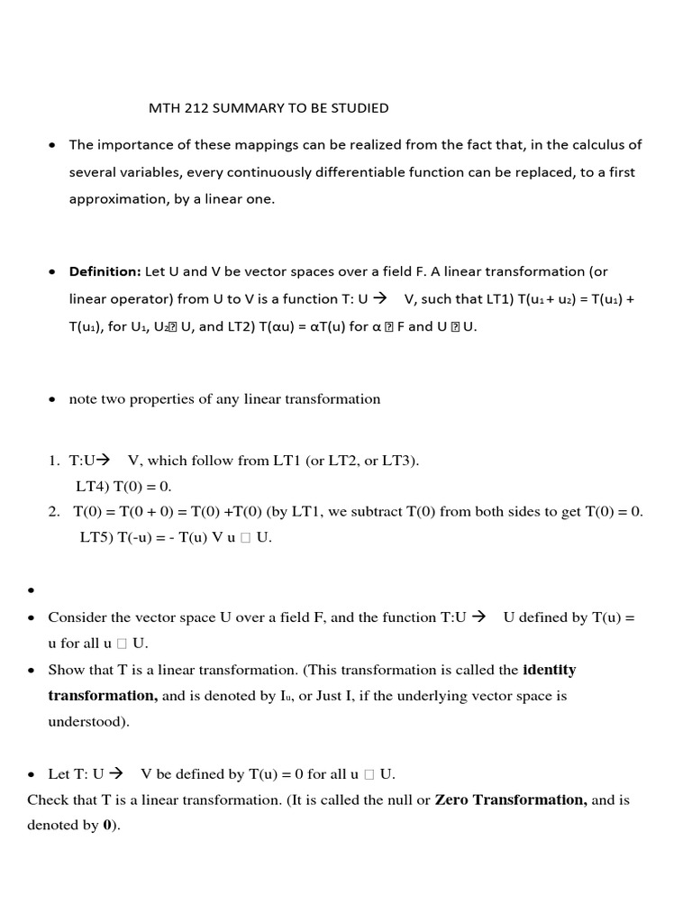 MTH 212 Summary To Be Studied | PDF | Eigenvalues And Eigenvectors ...