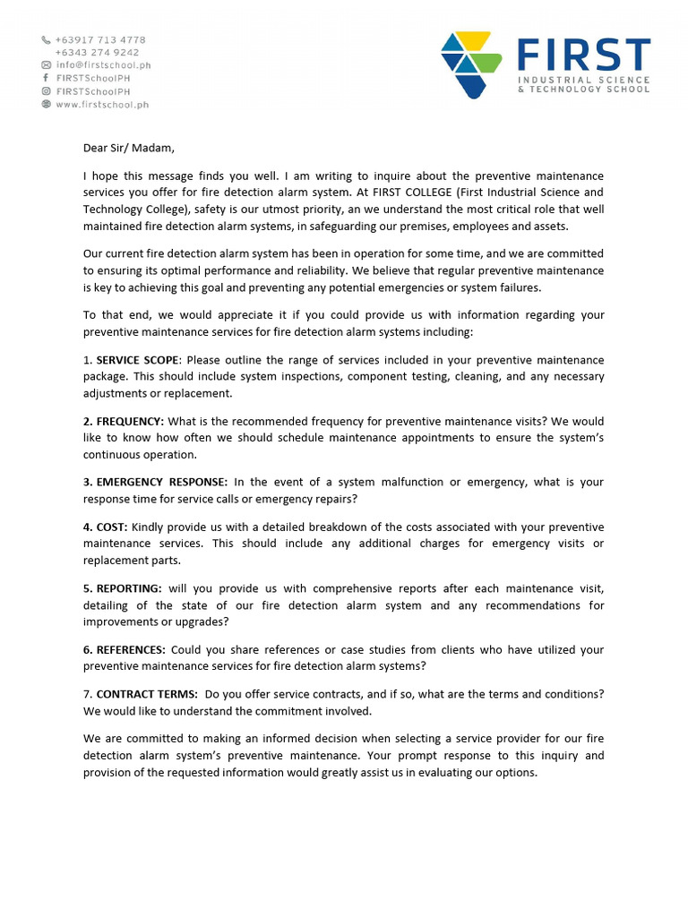 Request For PMS For FDAS | Download Free PDF | Business