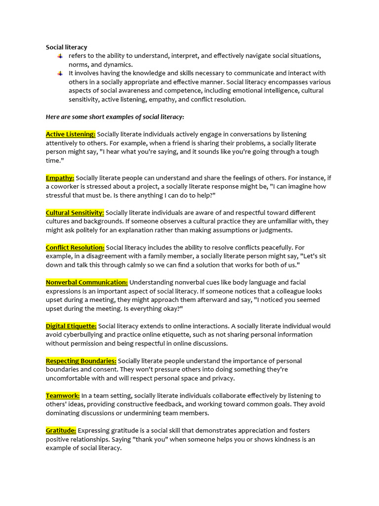 Social Literacy | PDF | Teachers | Social Skills