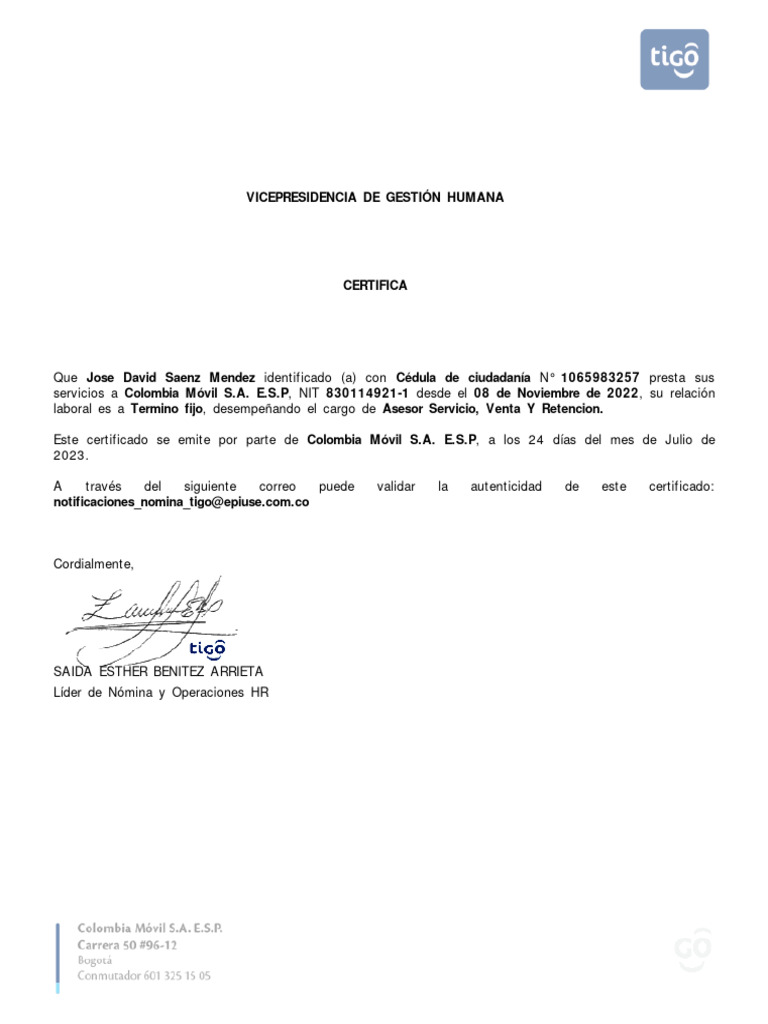 Certificado Laboral | PDF