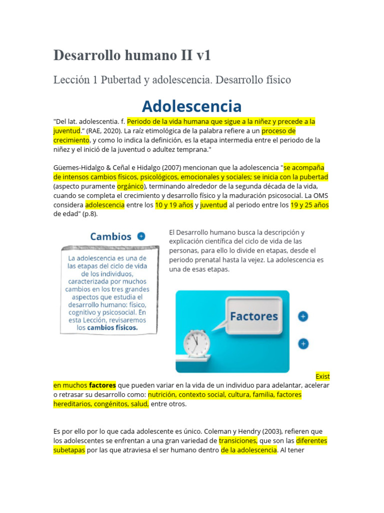 Lección 1 Pubertad y Adolescencia. Desarrollo Físico | PDF | Adolescencia | Pubertad