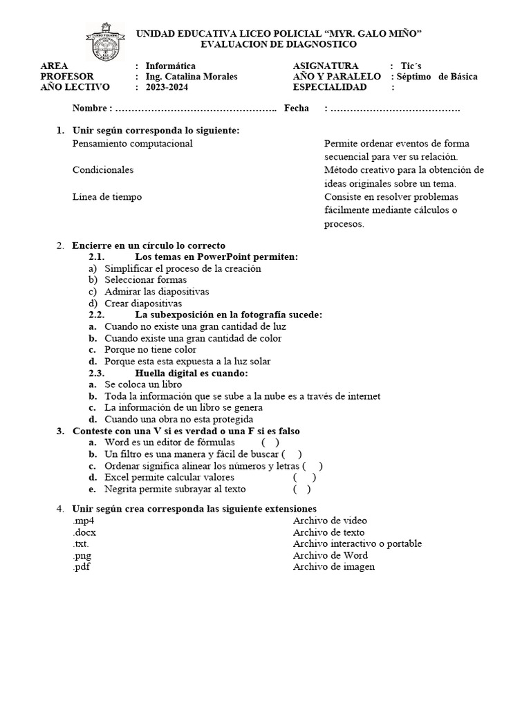 Examen de Septimo | PDF | Informática