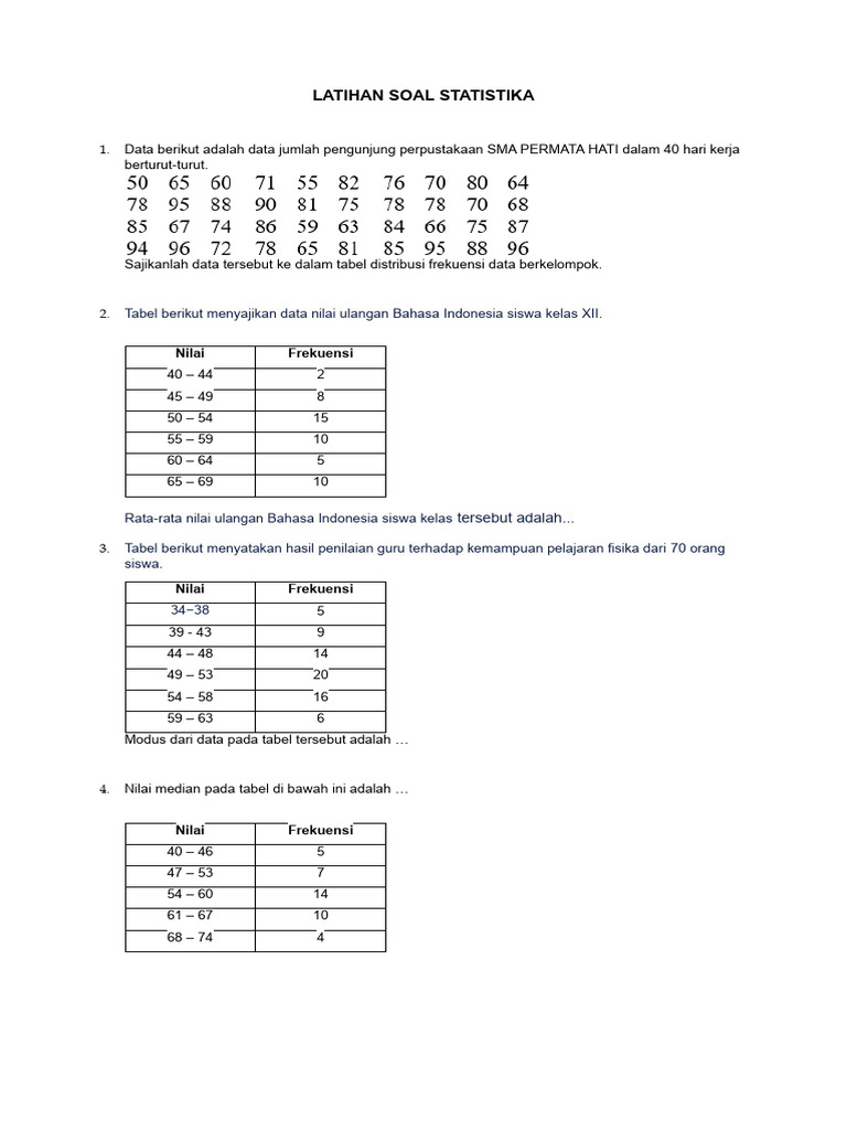 Soal Latihan Statistika Kelas 10 | PDF | Karier & Perkembangan | Metode ...