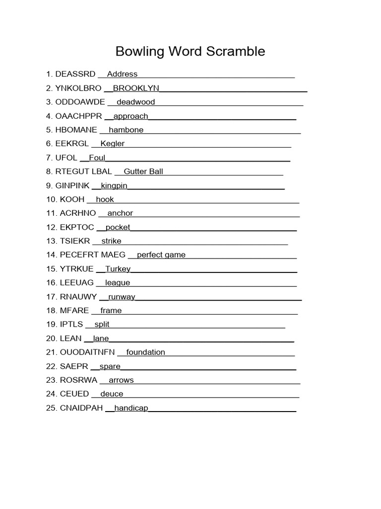 Bowling Word Scramble Activity | PDF
