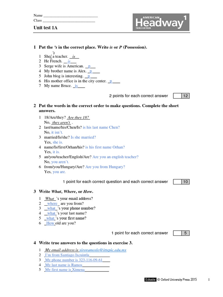 5-Review Unit 1 | PDF | Grammar | Linguistics