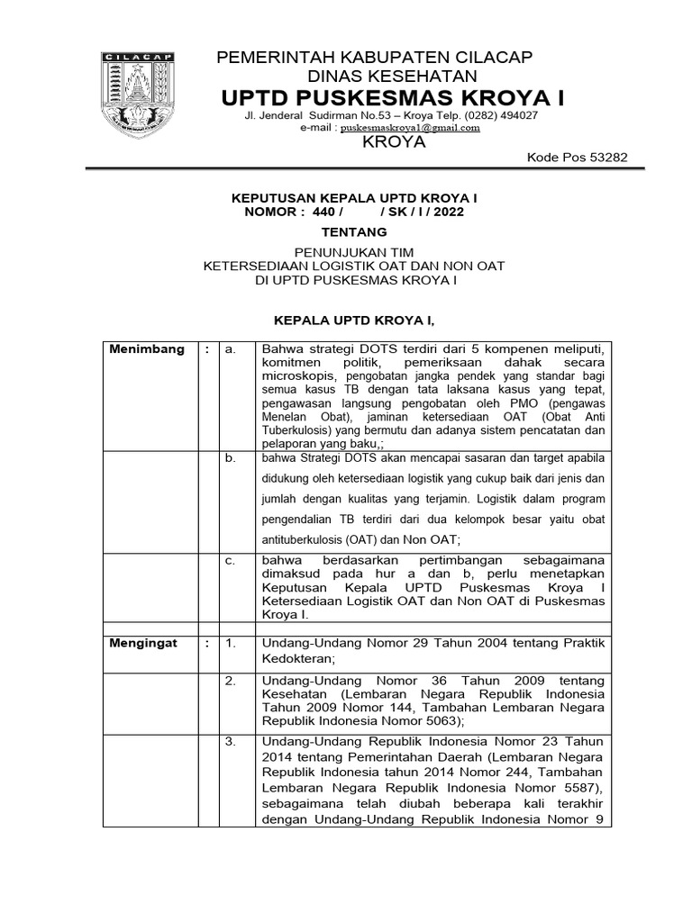 Penunjukan Tim Logistik TB di Kroya I | PDF