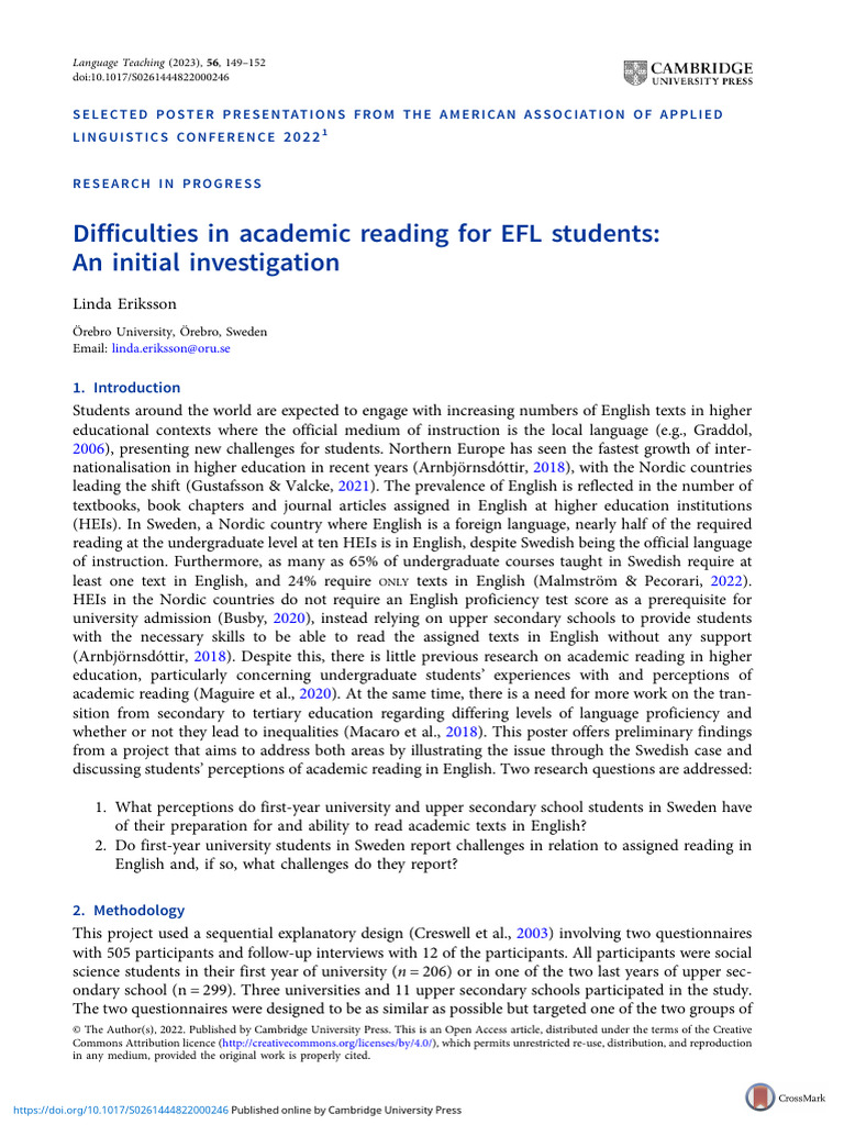 EFL Students' Academic Reading Challenges | PDF | English As A Second ...