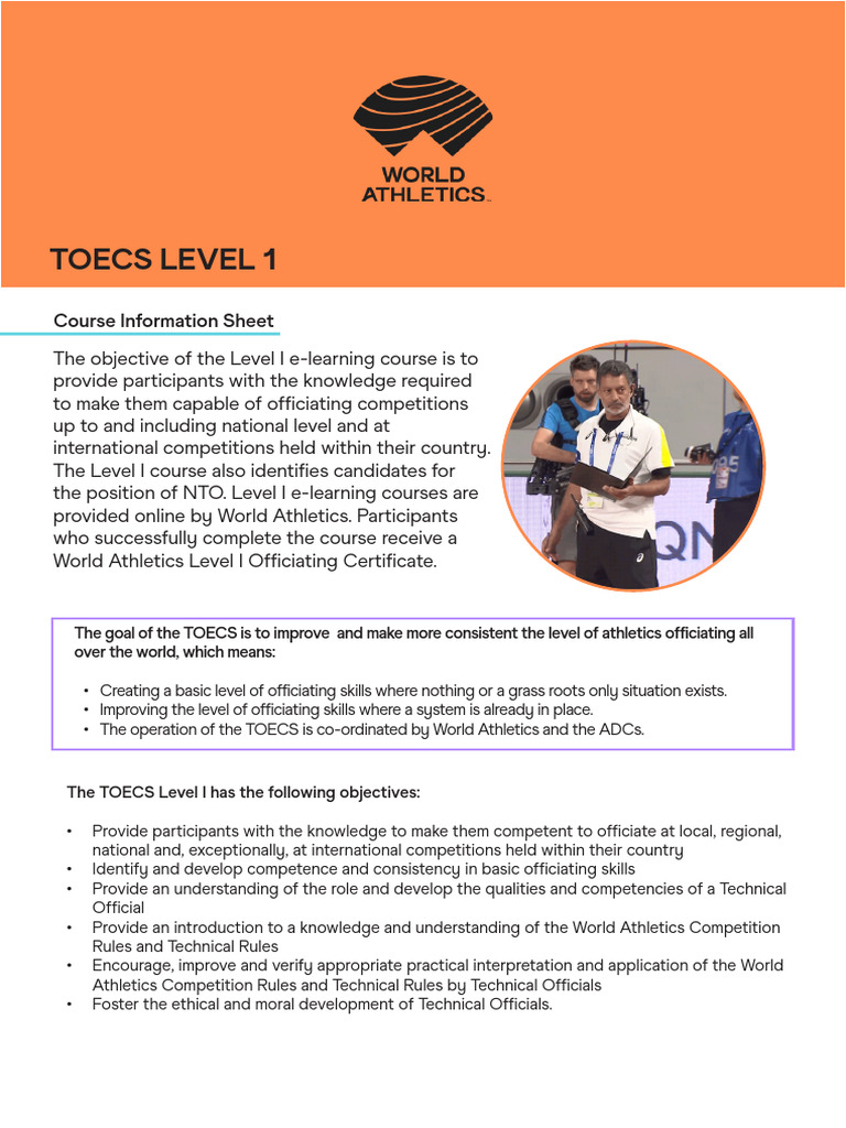 TOCES Level 1 - Course Information Sheet | PDF | Track And Field