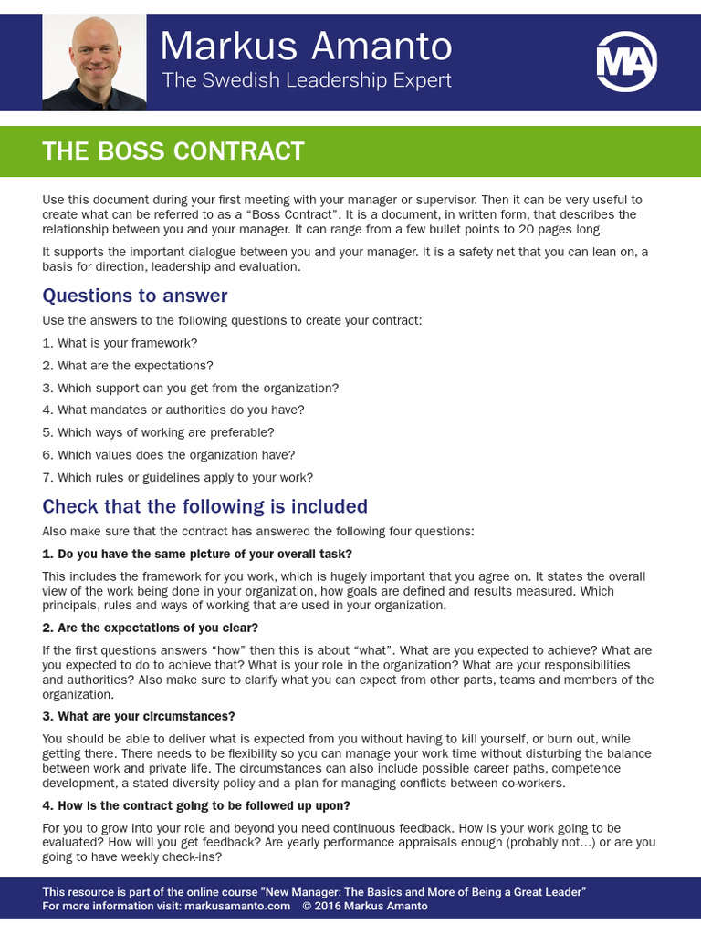 Boss Contract | PDF | Leadership | Performance Appraisal
