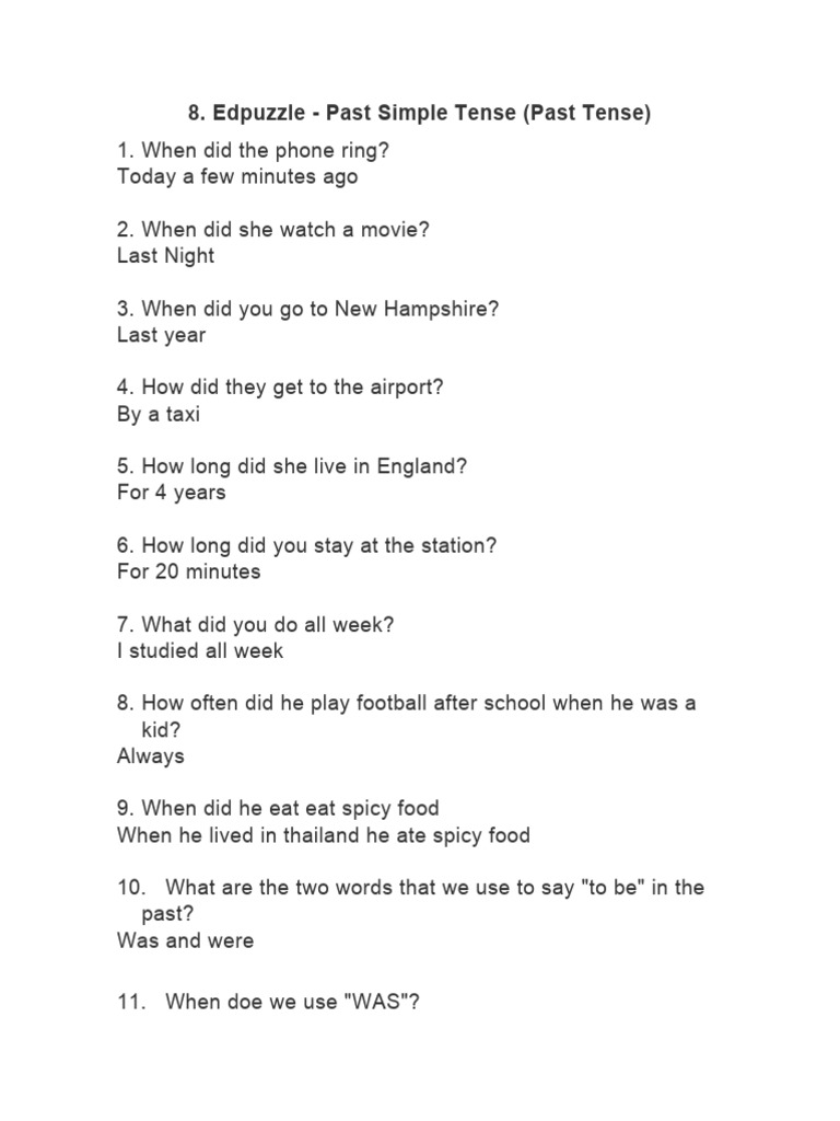 Edpuzzle: Mastering Past Simple Tense | PDF | Language Arts ...