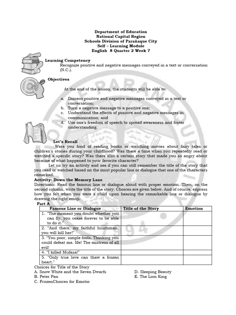ENGLISH-8-Quarter 2-Week 7 | PDF | Communication | Emotions