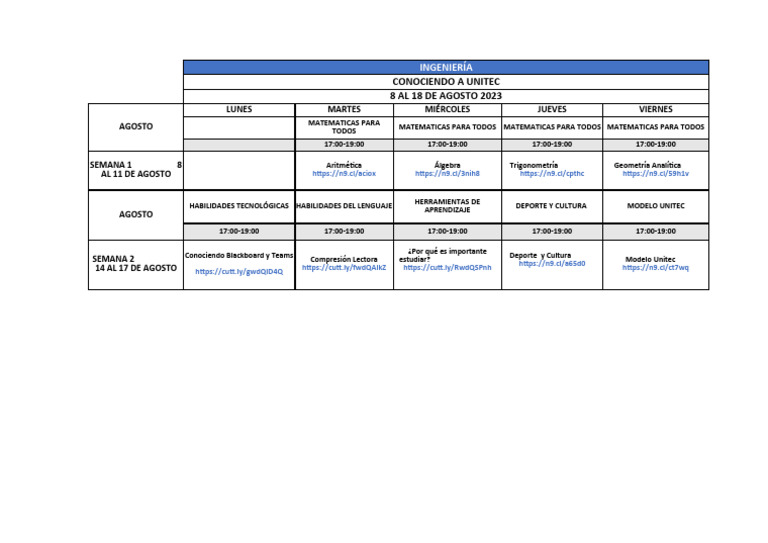 Calendario Conociendo A Unitec Ingeniería | PDF