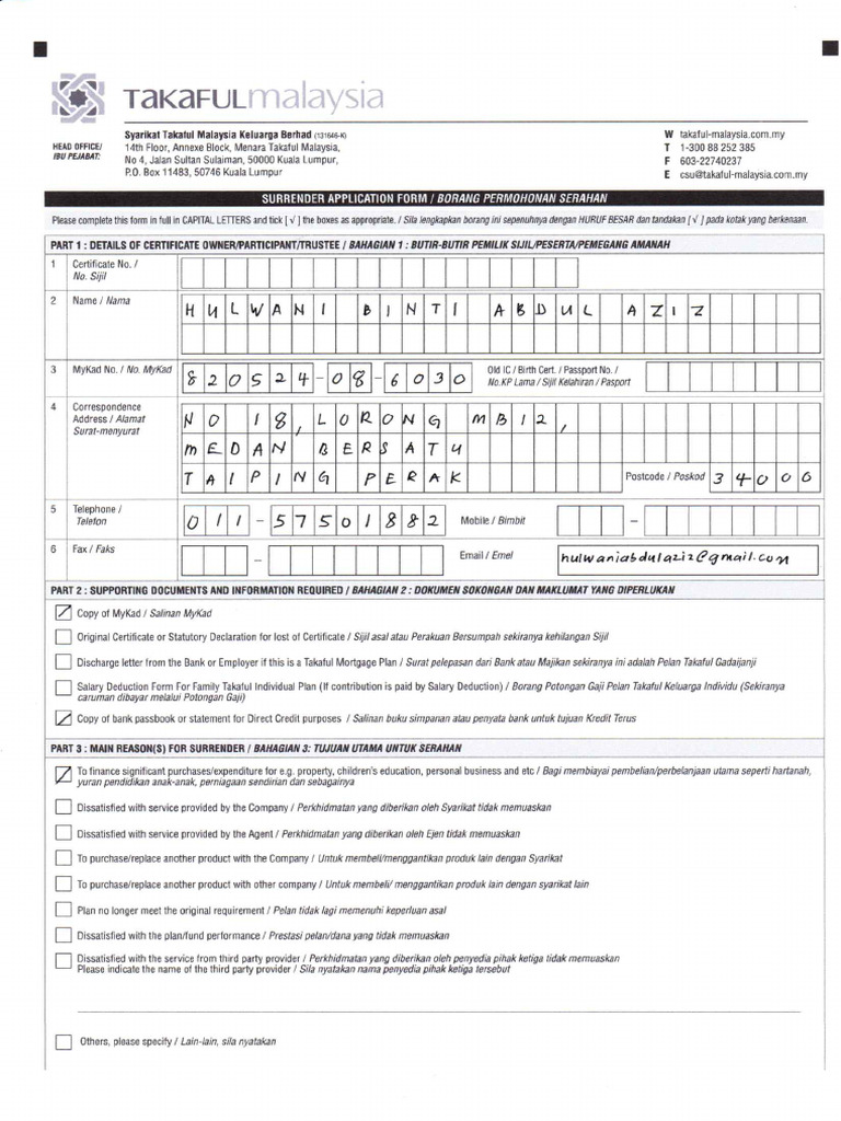 Borang Takaful | PDF Borang Takaful | PDF