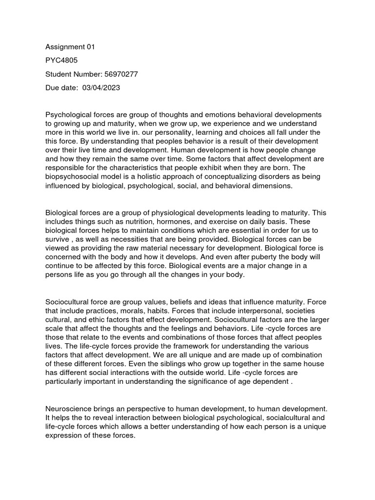 Assignment 01 Pyc4805 | PDF | Developmental Psychology | Psychology