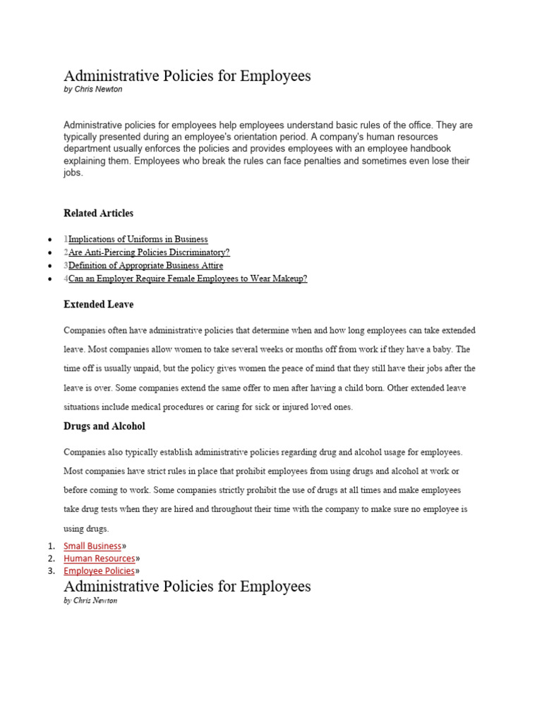 Administrative Policies For Employees | PDF | Employment | Human ...