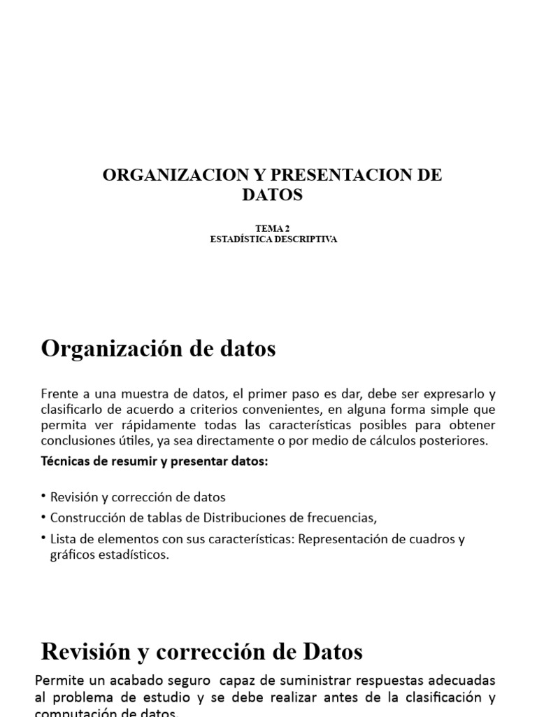 Tema 2 Organizacion y Presentacion de Datos | PDF | Estadísticas