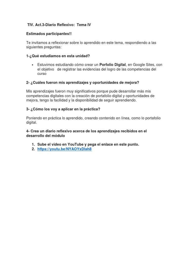 TIV. Act.3-Diario Reflexivo .Tema IV-Taveras | PDF