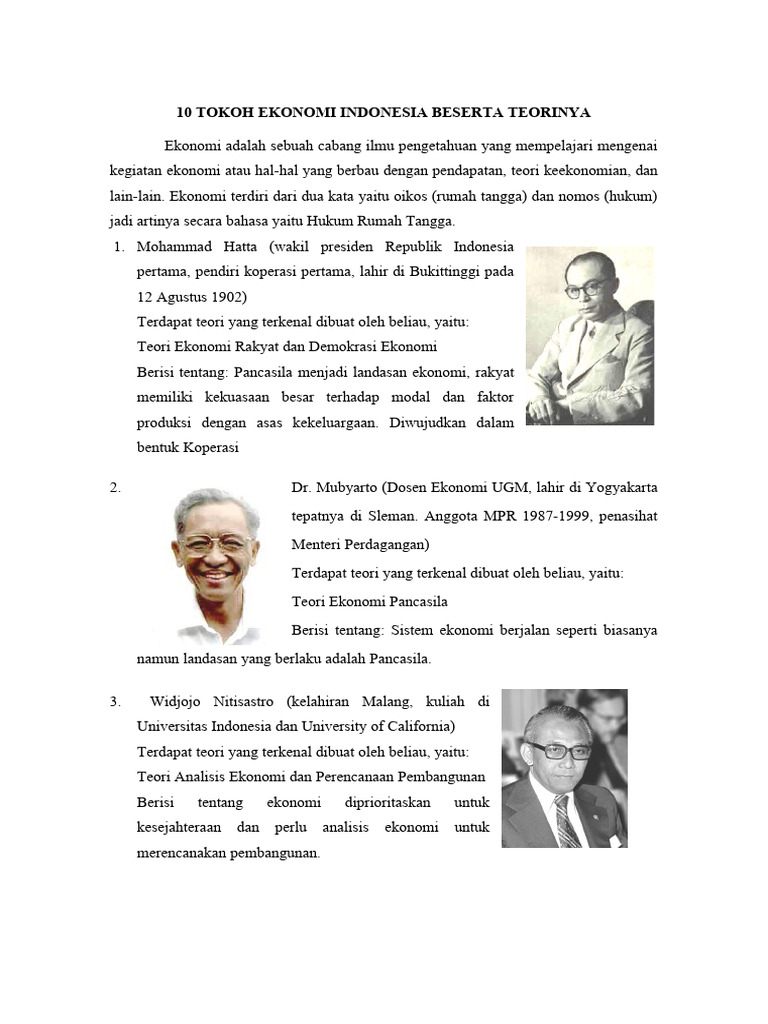 10 Tokoh Ekonomi Indonesia dan Teorinya | PDF