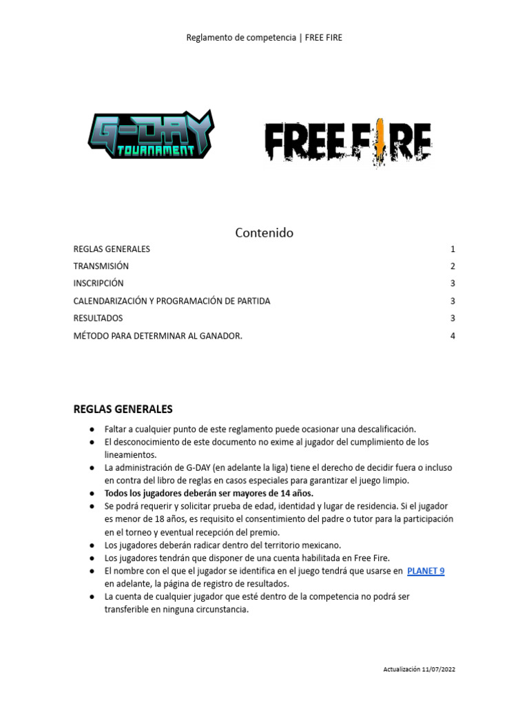 Reglamento - Free Fire | PDF