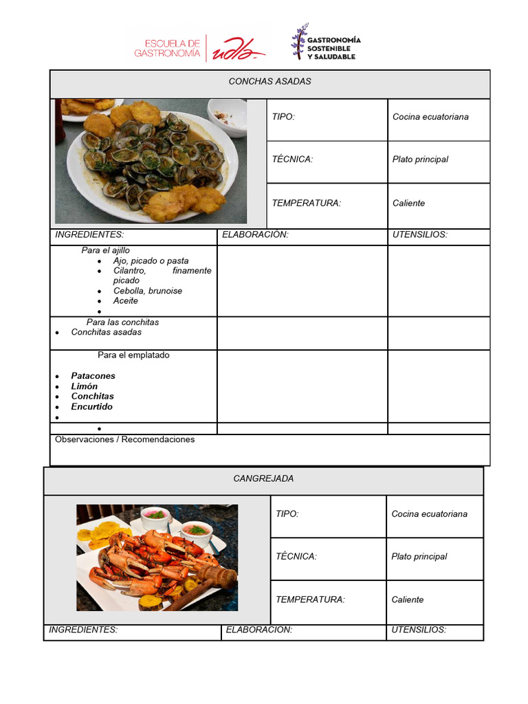 Recetario de Cocina Nacional | PDF