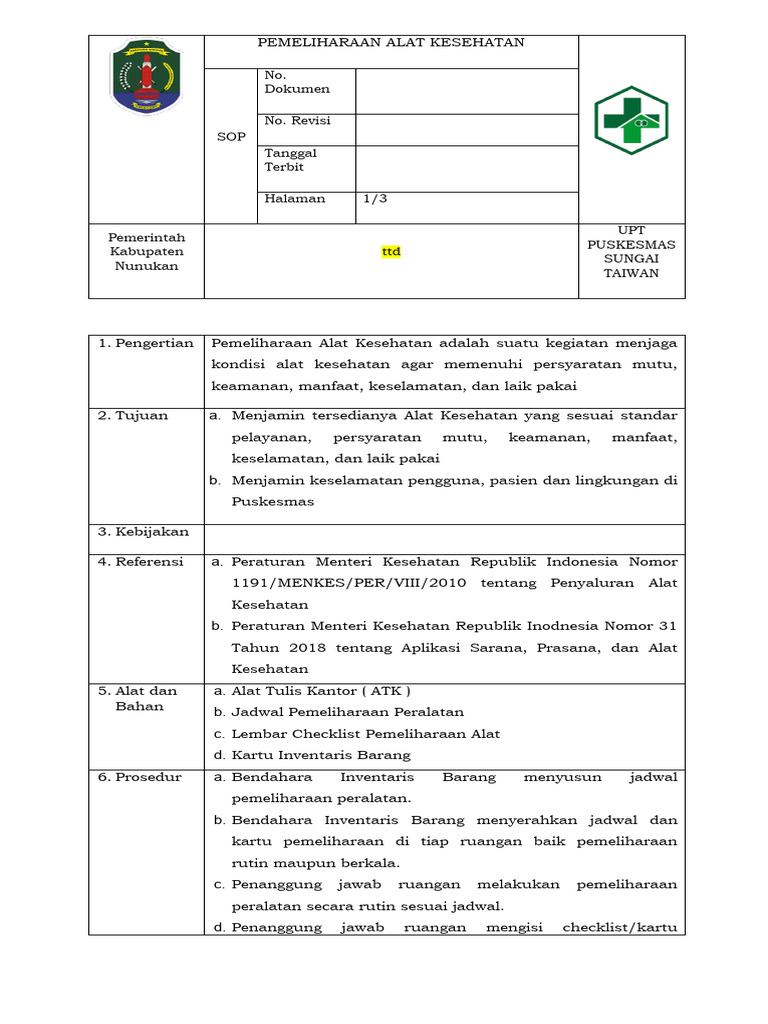 SOP Pemeliharaan Alat | PDF