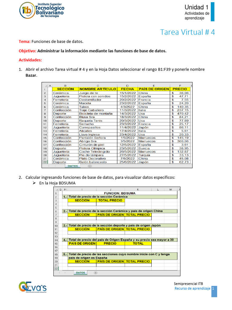 Funciones de Base de Datos en Excel | PDF