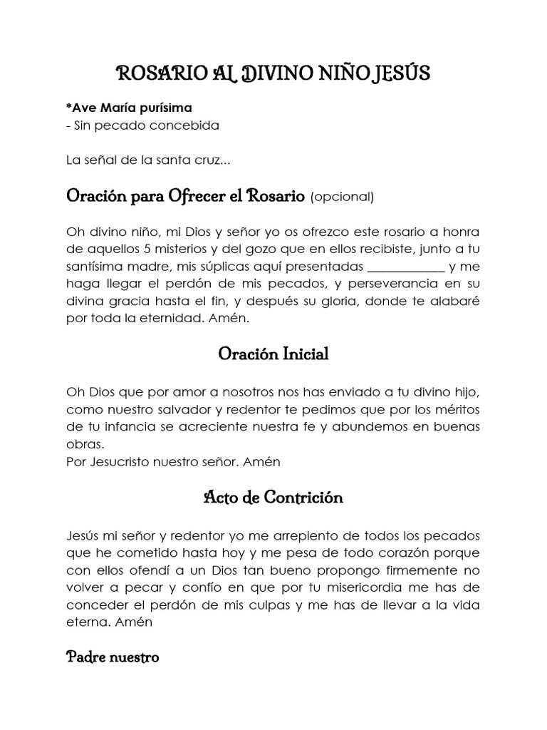Rosario Al Divino Niño Pdf Oración María Madre De Jesús