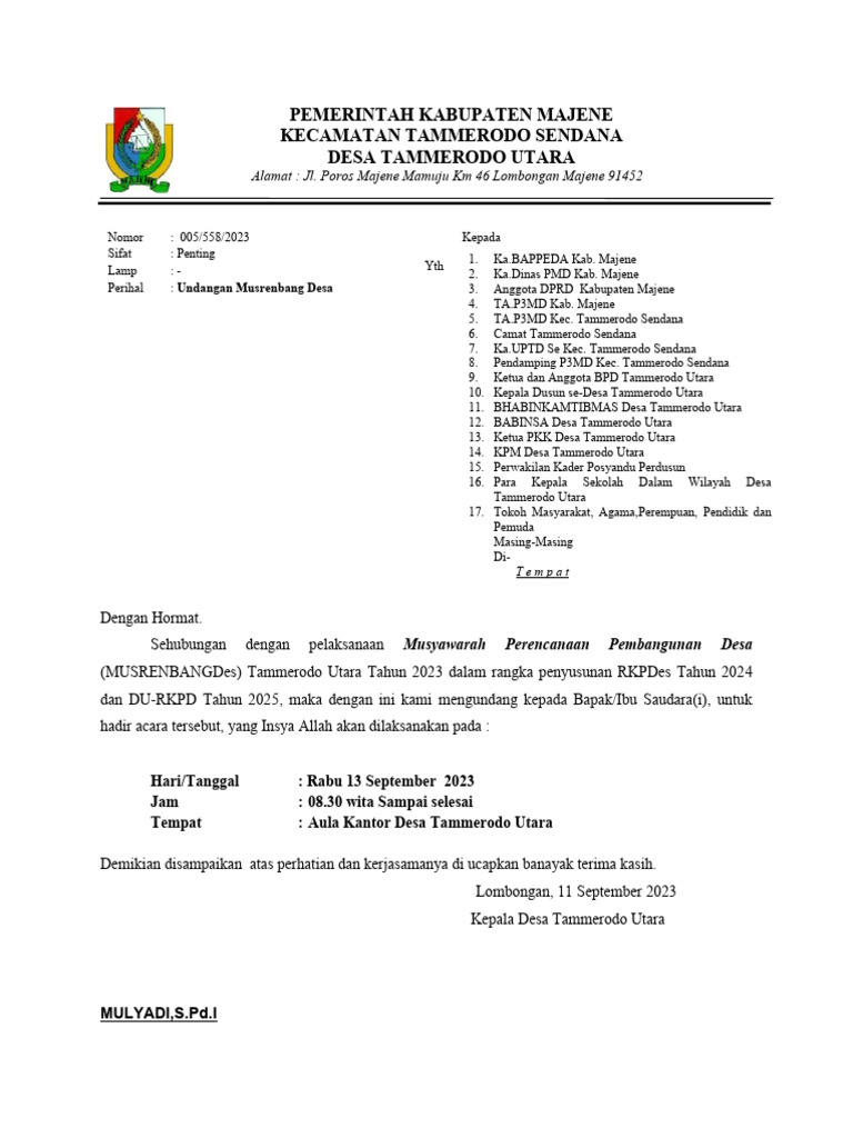 Undangan Musrenbang Desa Tammerodo | PDF