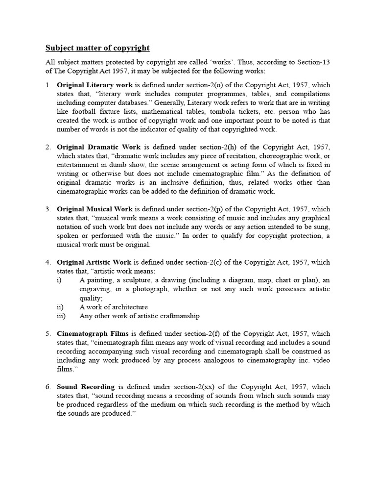 Subject Matter of Copyright Explained | PDF | Copyright | Copyright Law