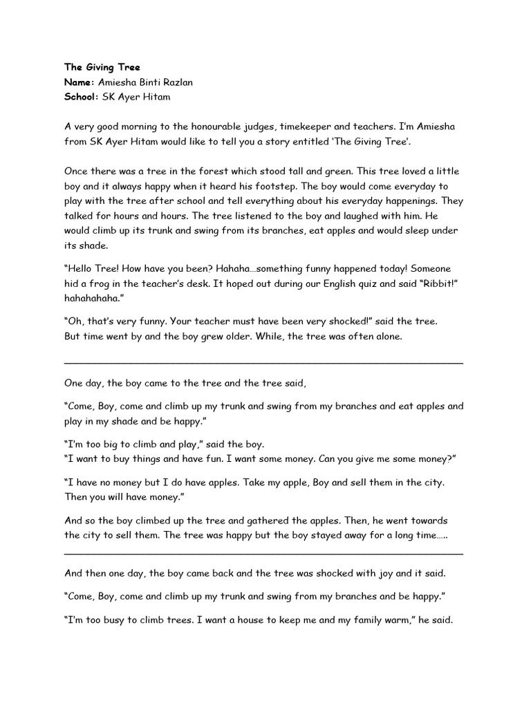 The Giving Tree: A Tale of Sacrifice | PDF