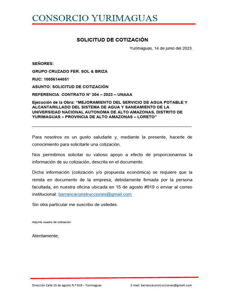 Carta de Cotizacion | PDF