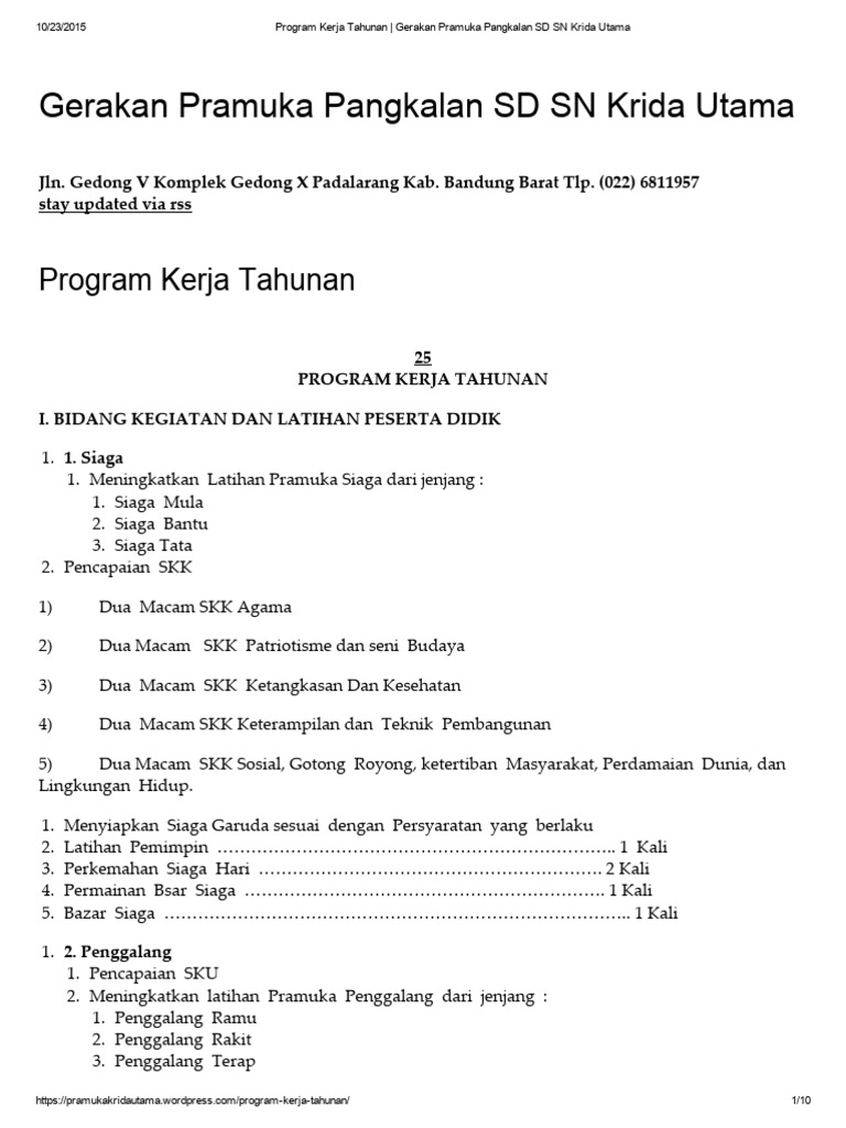 Program Kerja Tahunan - Gerakan Pramuka Pangkalan SD SN Krida Utama | PDF Program Kerja Tahunan - Gerakan Pramuka Pangkalan SD SN Krida Utama | PDF