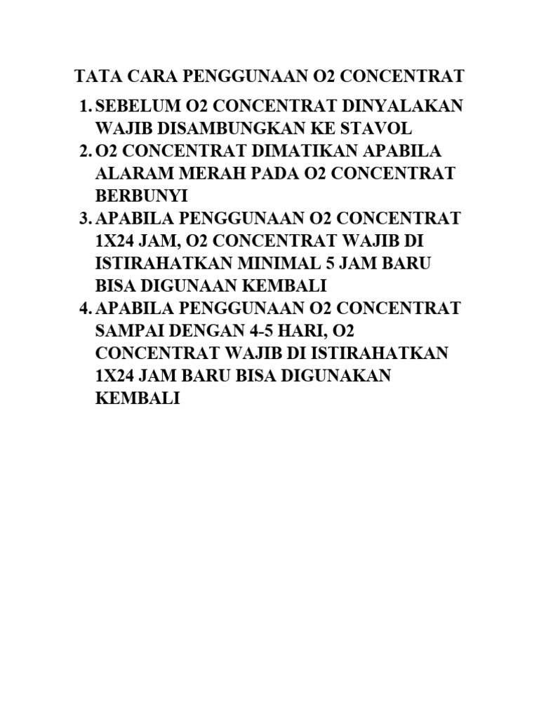 Tata Cara Penggunaan O2 Concentrat | PDF