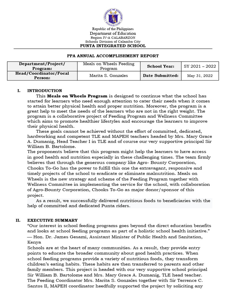 Annual-Accomplishment-Report Feeding 2023 | PDF | Food And Drink ...