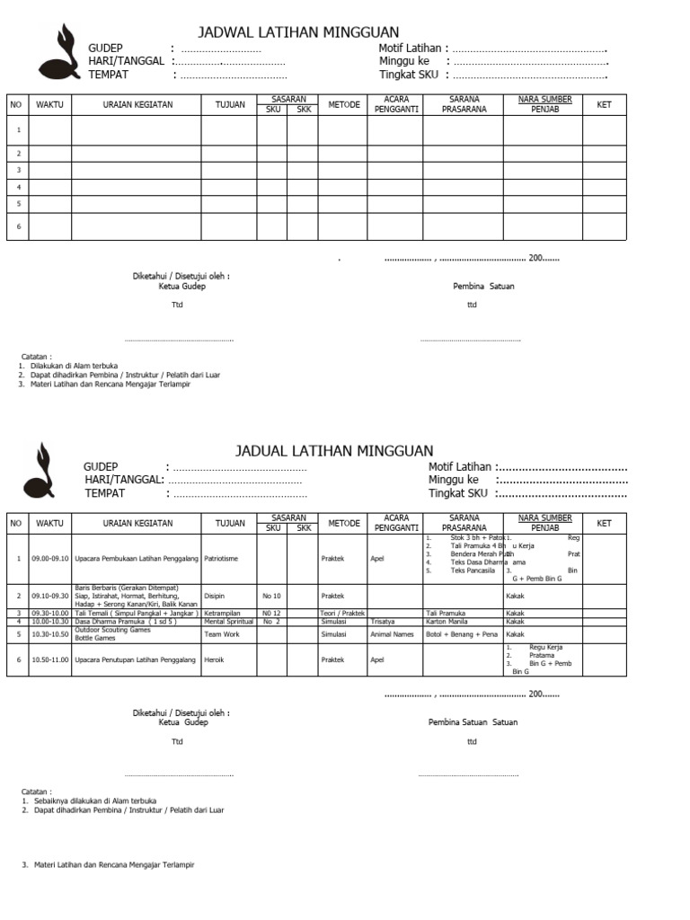 Jadwal Latihan Mingguan Gudep | PDF